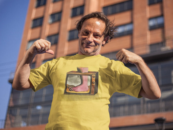 Monty Python - Foot in Television Yellow Mens T Shirt – Old Glory