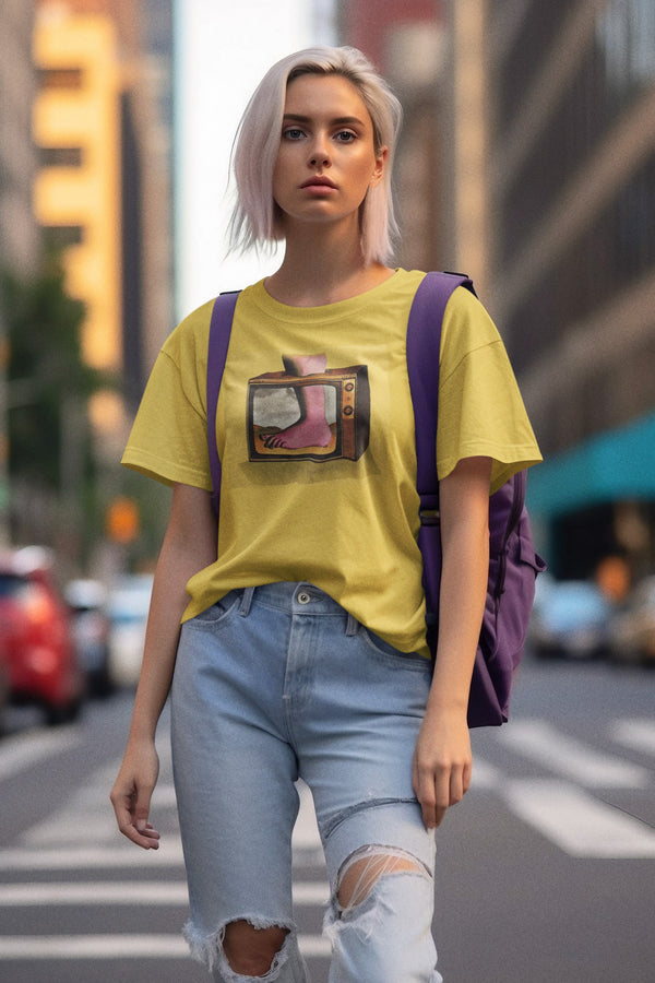 Monty Python - Foot in Television Yellow Mens T Shirt – Old Glory