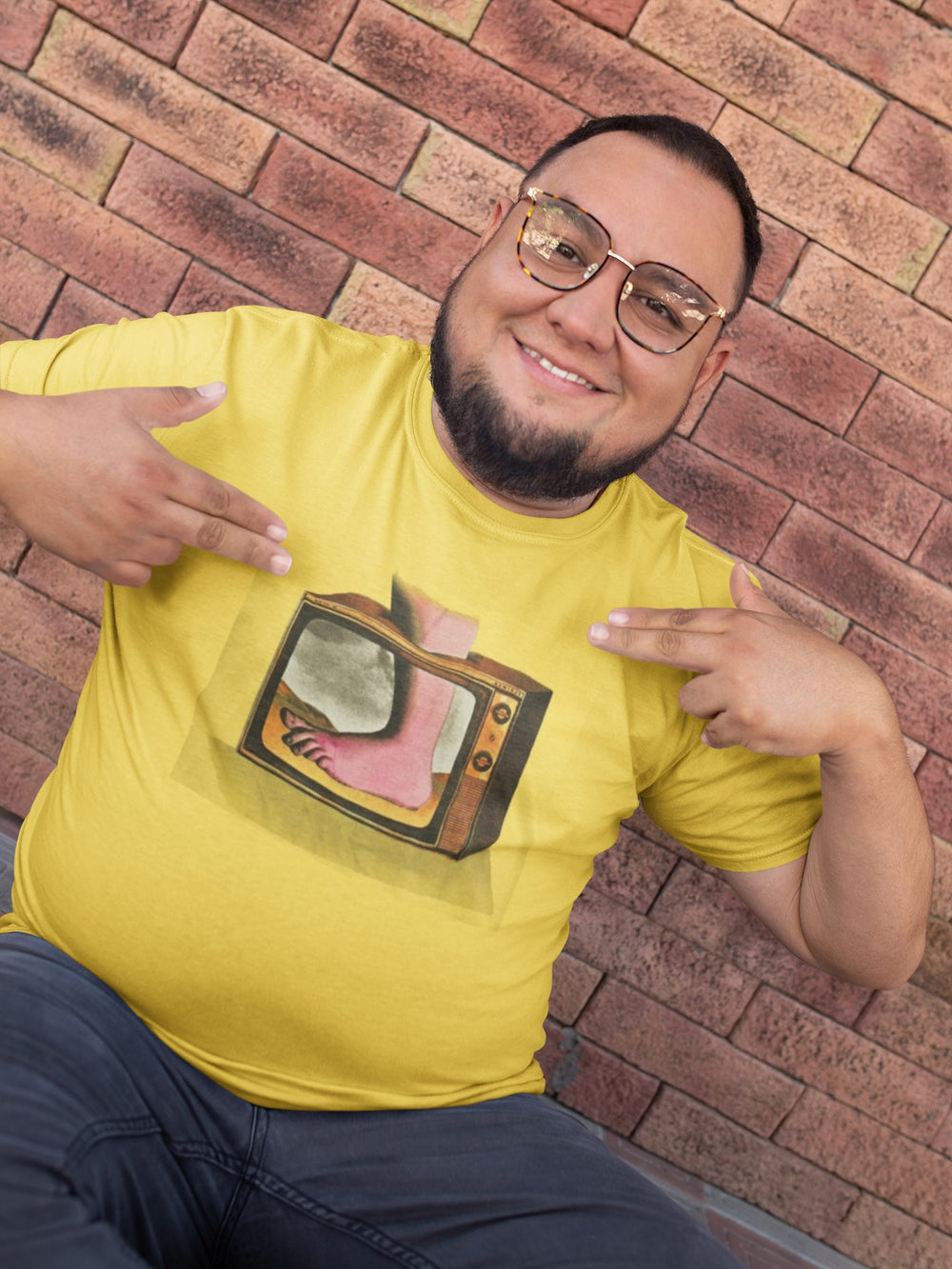 Monty Python - Foot in Television Yellow Mens T Shirt – Old Glory