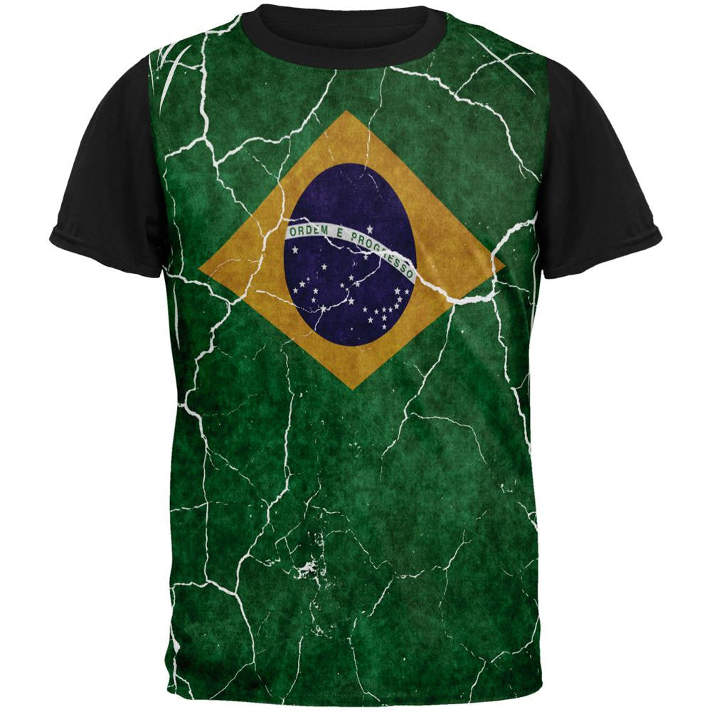 Distressed Brazilian Flag All Over Mens Black Back T Shirt – Old Glory