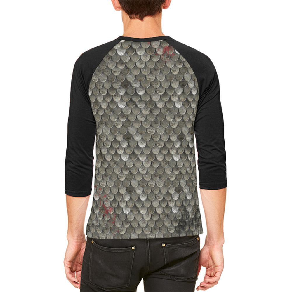 Halloween Battle Damage Steel Scale Armor Costume Mens Raglan T Shirt ...