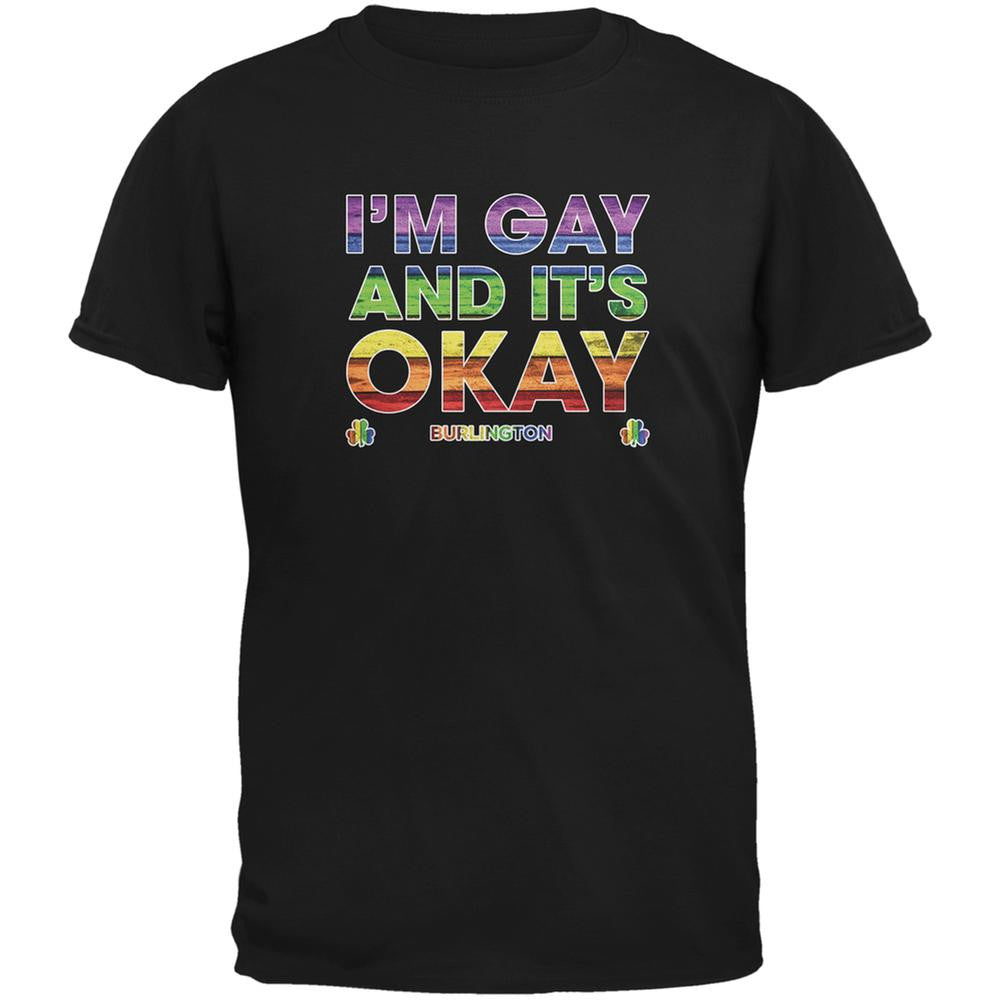 LGBT Gay Pride It's Okay I'm Gay Burlington Black Adult T-Shirt – Old Glory