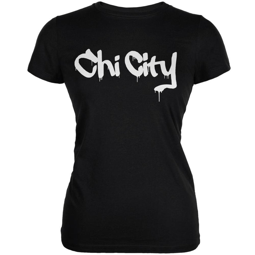 Chicago Chi City Graffiti Black Juniors Soft T-Shirt – Old Glory
