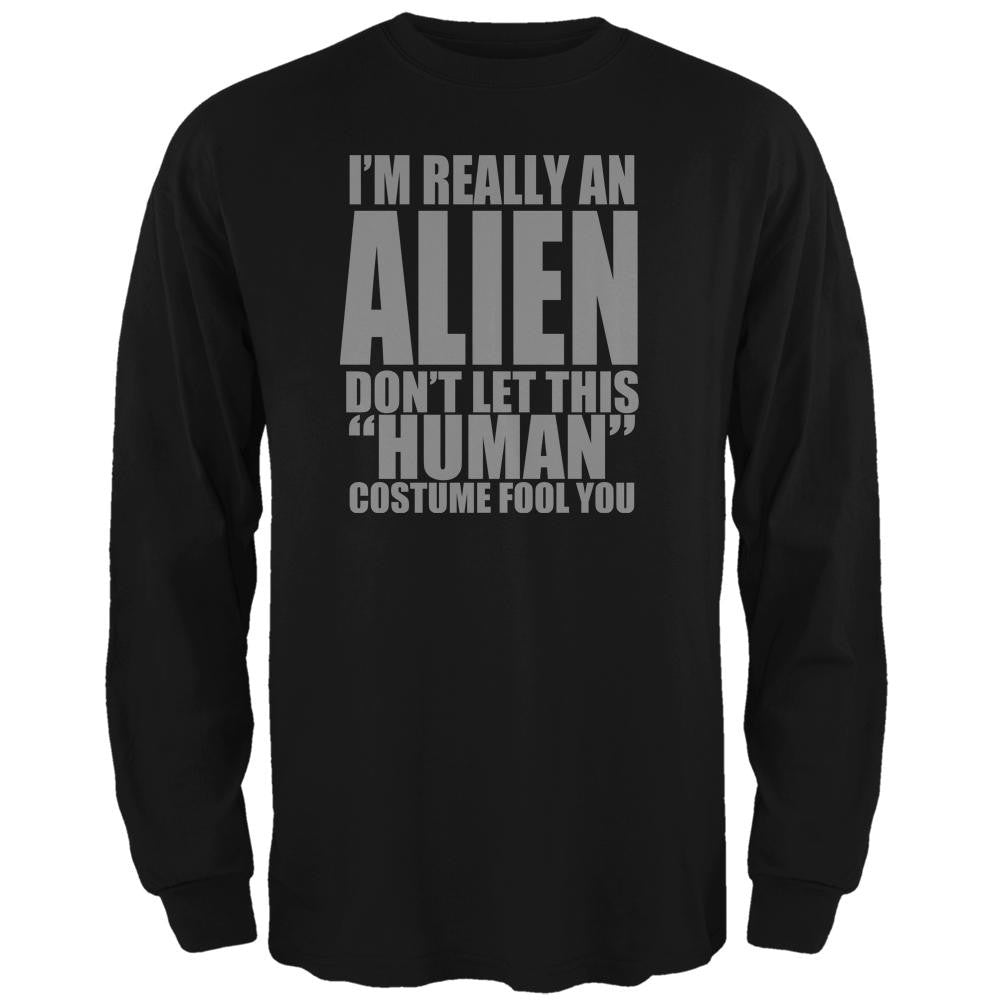 Halloween Human Alien Costume Black Adult Long Sleeve T-Shirt – Old Glory