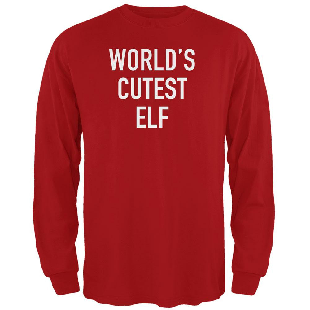 Christmas Worlds Cutest Elf Red Adult Long Sleeve T-Shirt – Old Glory