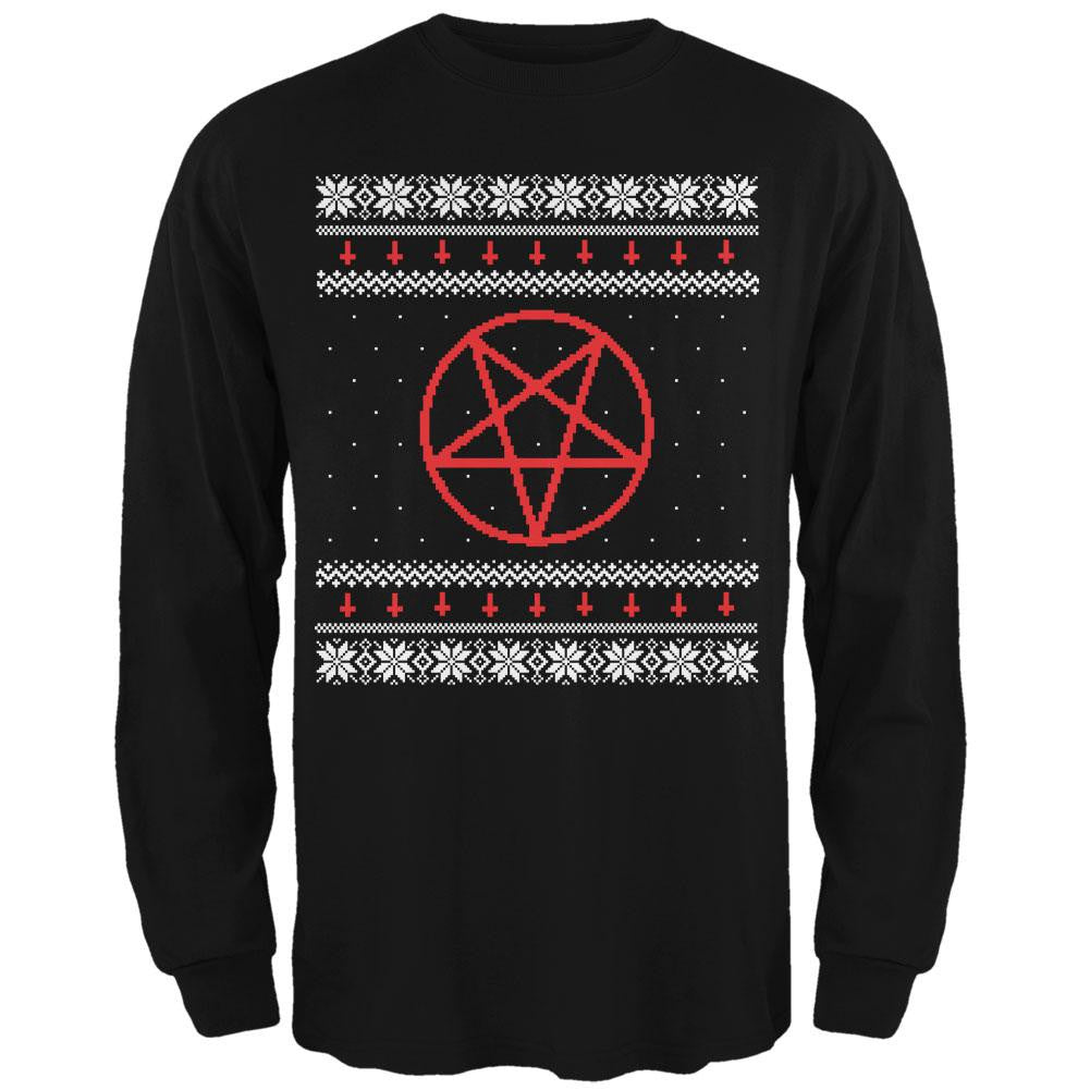 Satanic Pentagram Ugly Christmas Sweater Black Adult Long Sleeve T-Shi ...