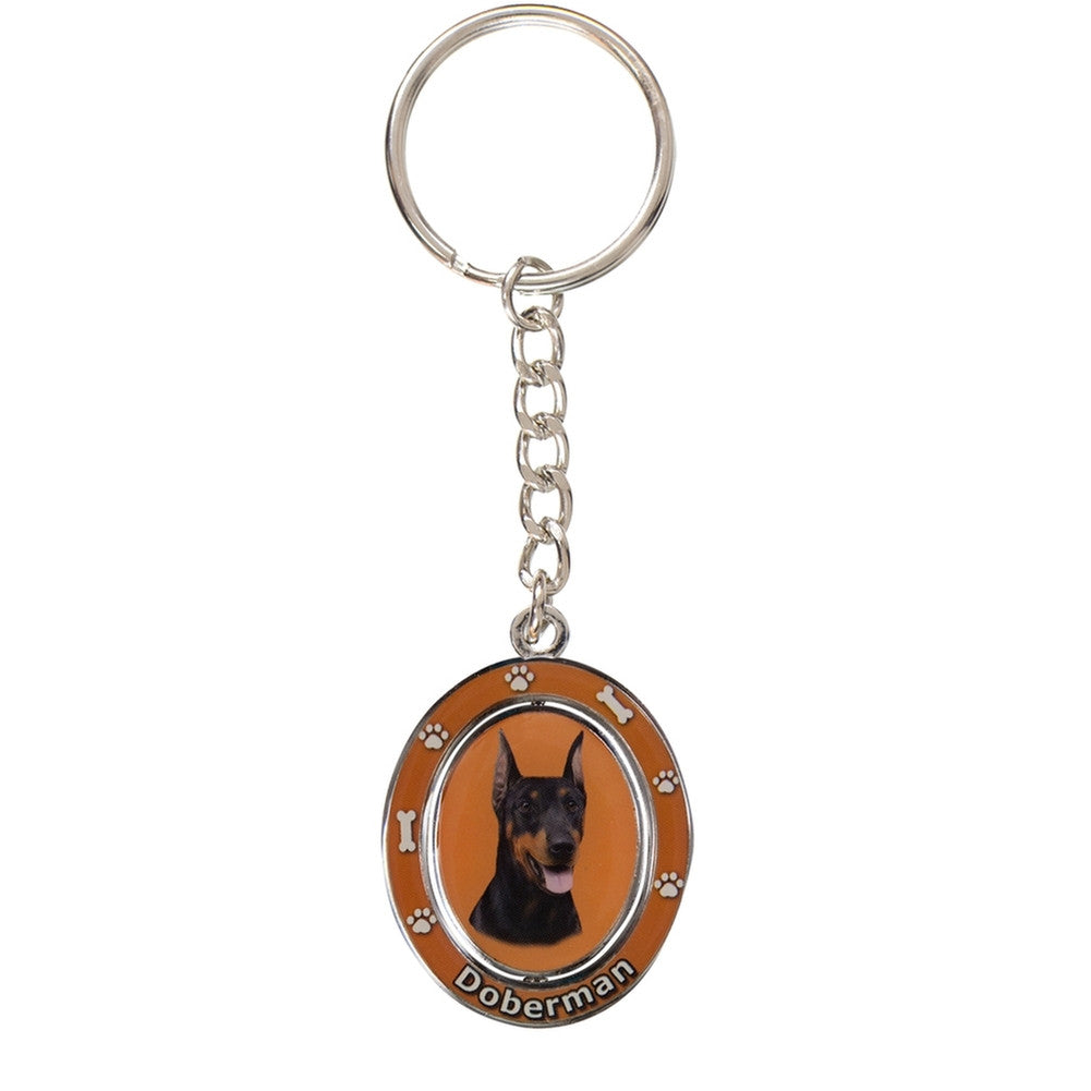 Doberman Portrait Oval Metal Keychain – Old Glory